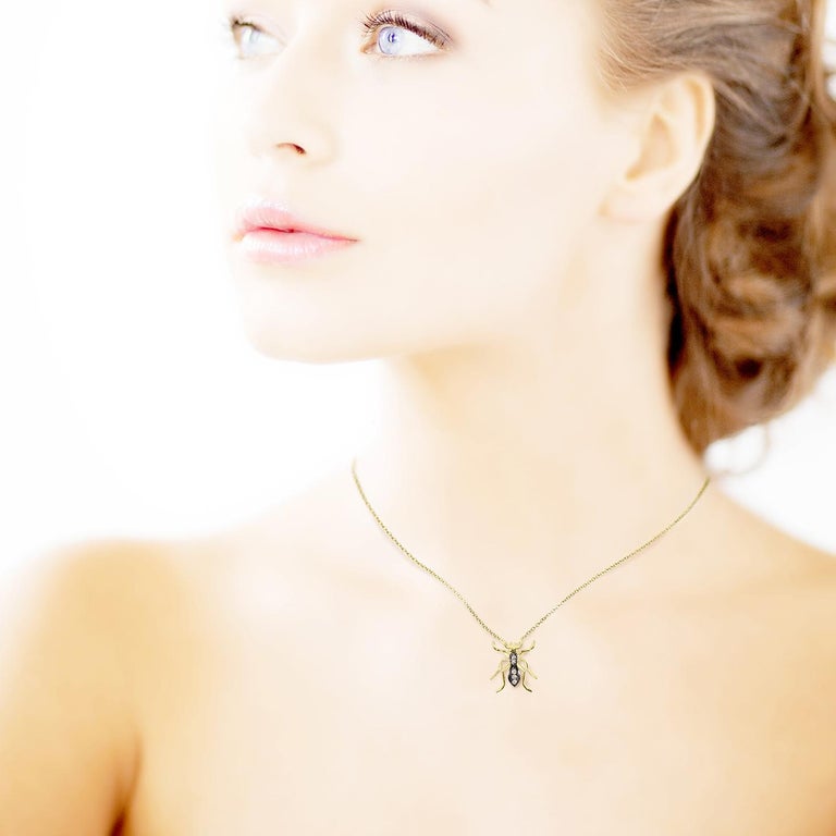 Single Ant Pendant Necklace Yellow Gold Black Rhodium Diamonds For Sale ...