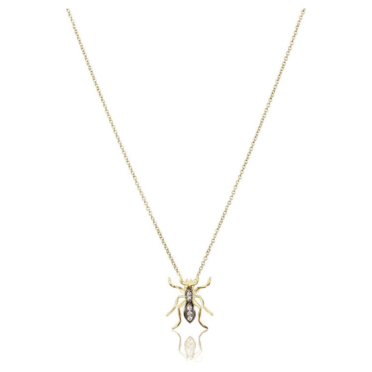 Single Ant Pendant Necklace Yellow Gold Black Rhodium Diamonds For Sale ...