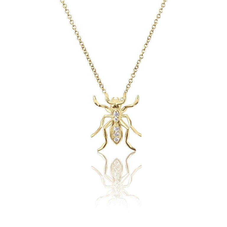 Single Ant Pendant Necklace Yellow Gold Diamonds For Sale at 1stDibs