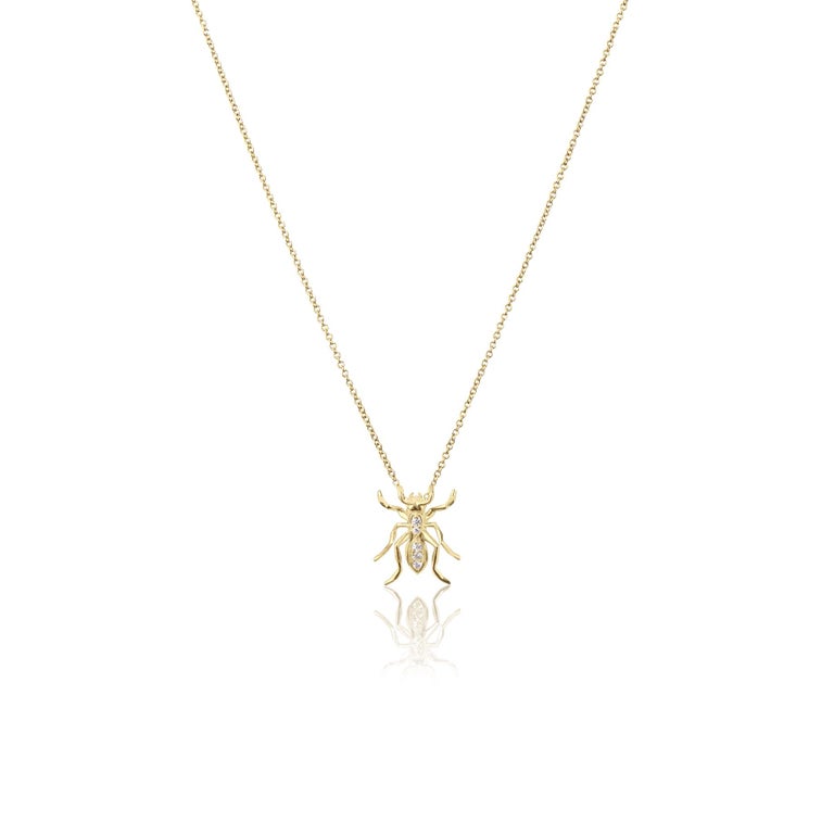 Single Ant Pendant Necklace Yellow Gold Diamonds For Sale at 1stDibs