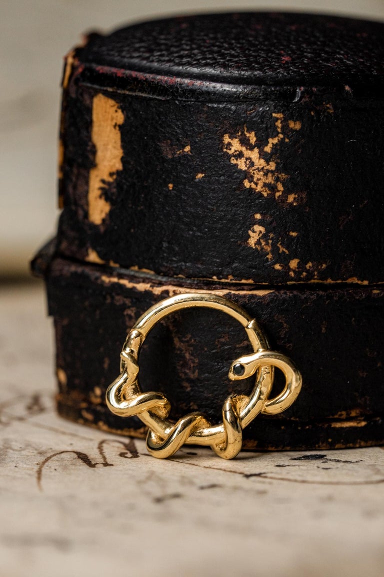 Single Black Diamond Snake Hoop, 14k Gold Diamond Snake Earrings, Small ...
