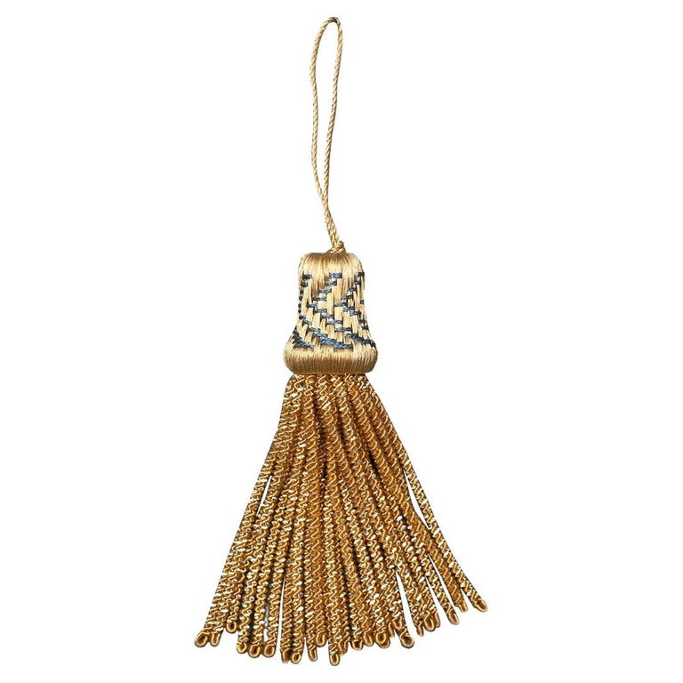Single Blue and Gold Metallic Silk Tassel For Sale at 1stDibs