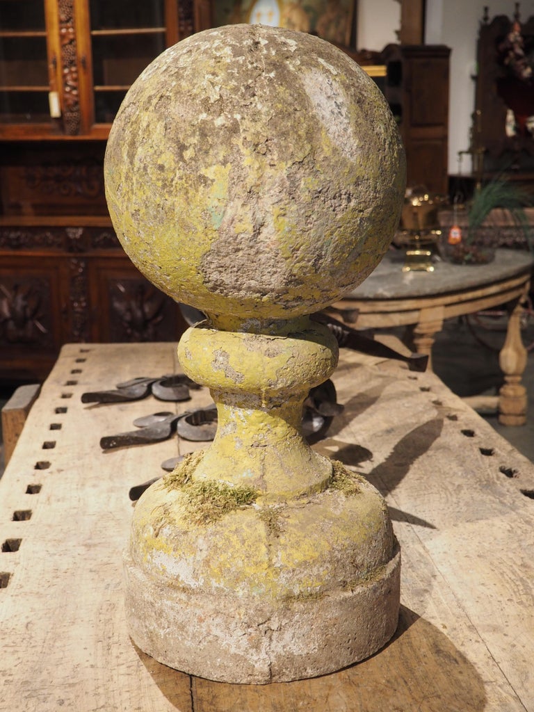 Single Cast Stone Ball Finial Garden Post from France, 1900s For Sale ...