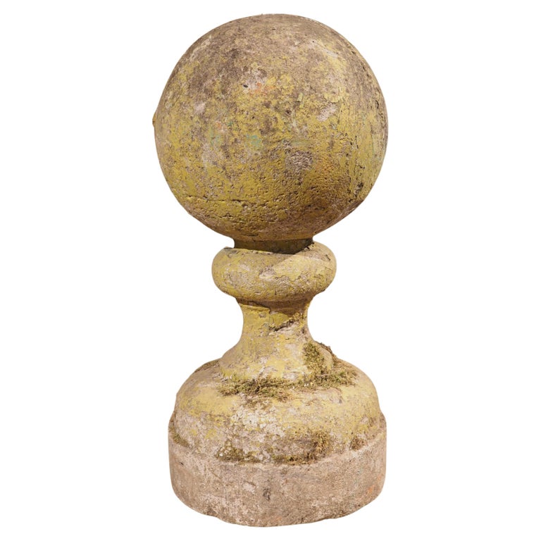 Single Cast Stone Ball Finial Garden Post from France, 1900s For Sale ...