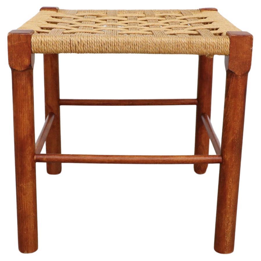 Single Charlotte Perriand Style Wooden Stool with Green Painted Frame ...