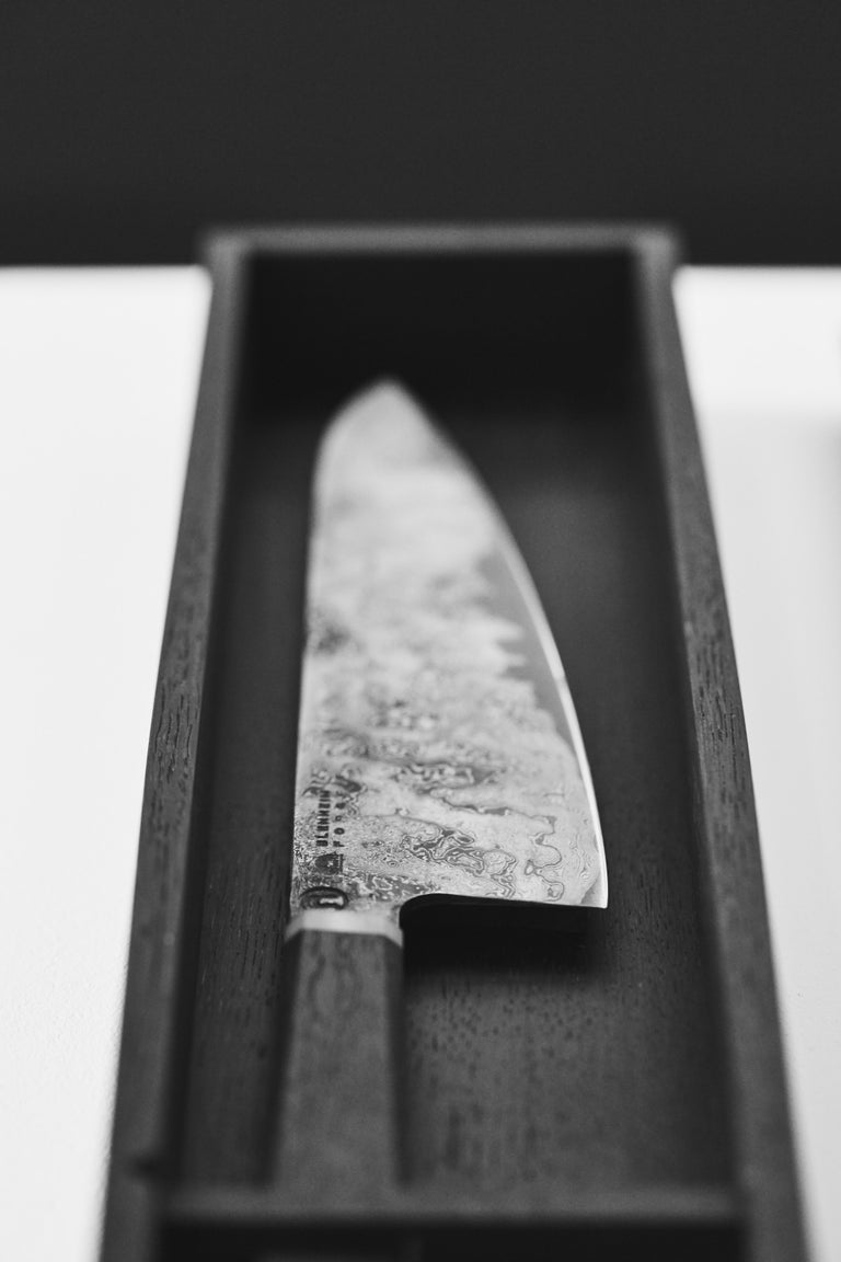 Single Damascus Knife Set with 3000-5000 Year-Old Bog-Oak Display Box ...