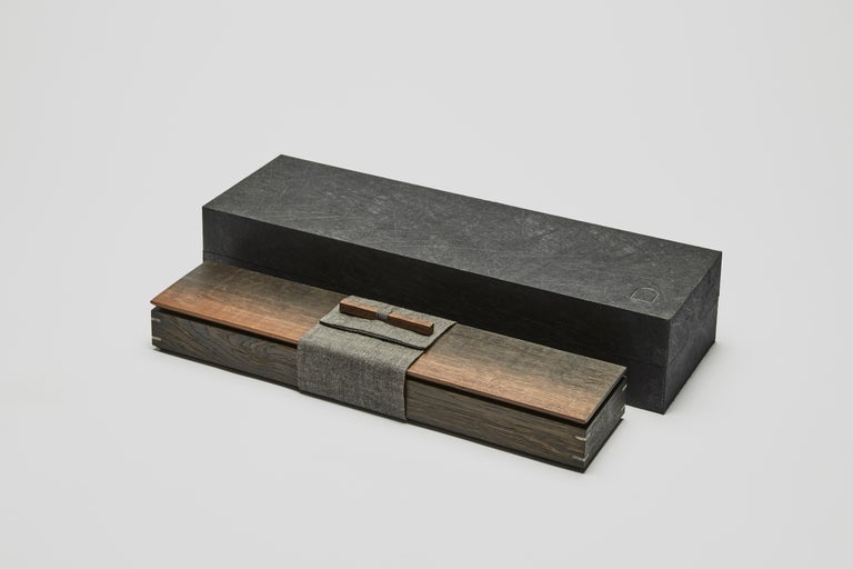 Single Damascus Knife Set with 3000-5000 Year-Old Bog-Oak Display Box ...