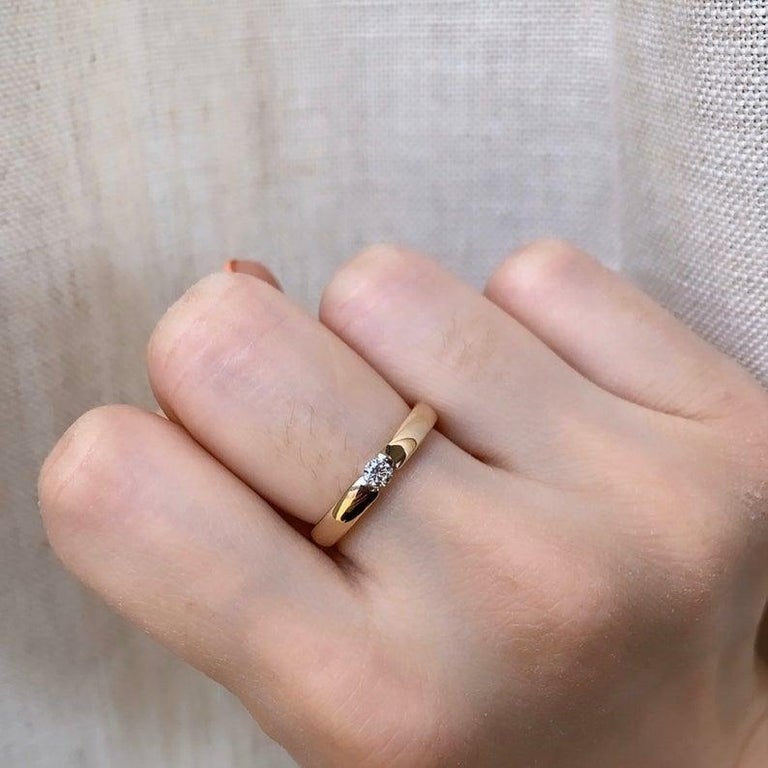 Customizable Single Diamond Wedding Band, 14k Solid Yellow Gold Band, 0 ...