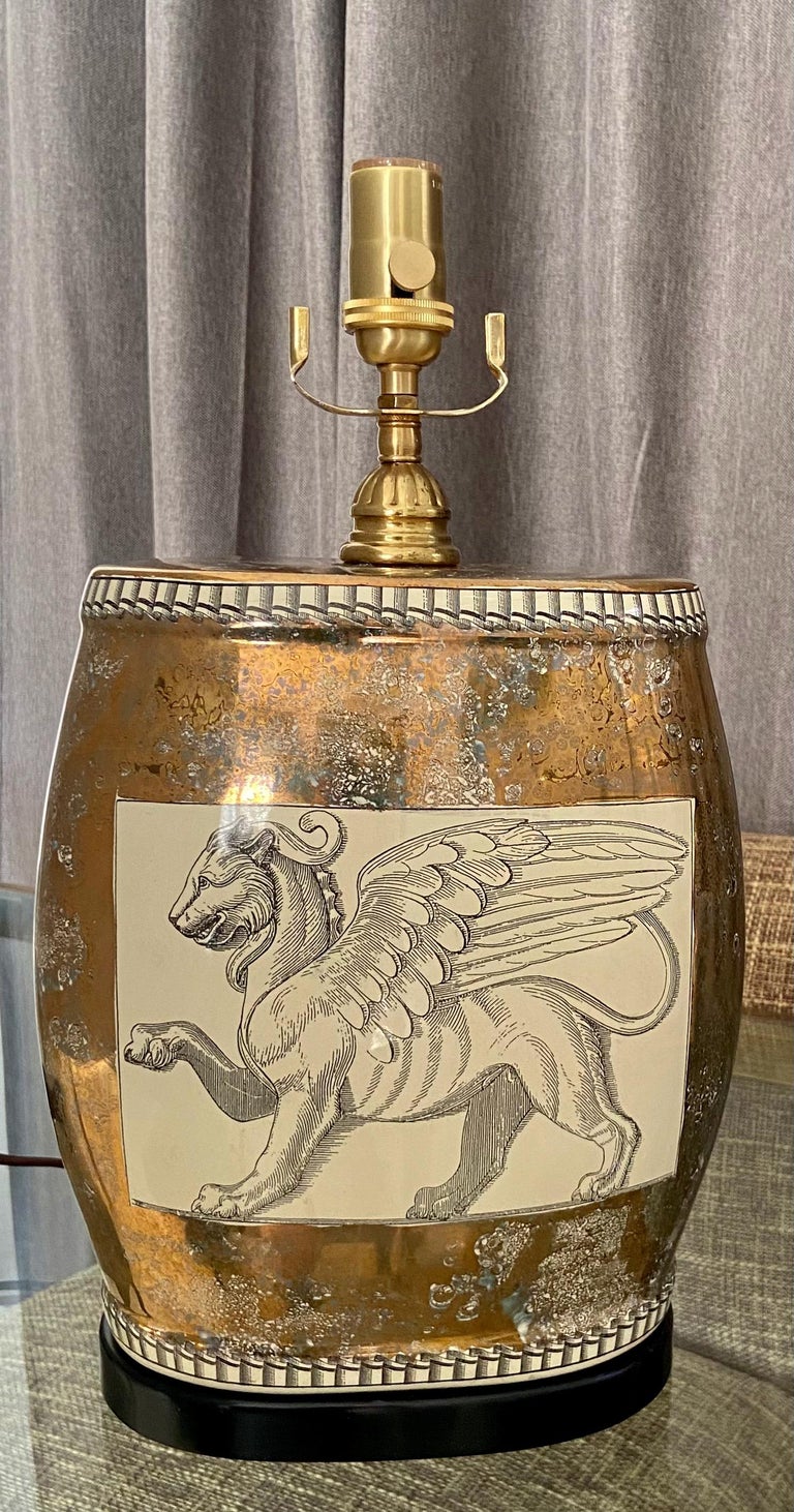 Single Griffin Lion Motif Porcelain Table Lamp For Sale at 1stDibs