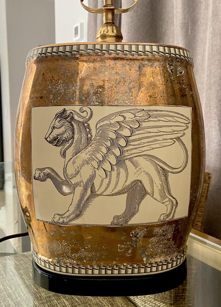 Single Griffin Lion Motif Porcelain Table Lamp For Sale at 1stDibs