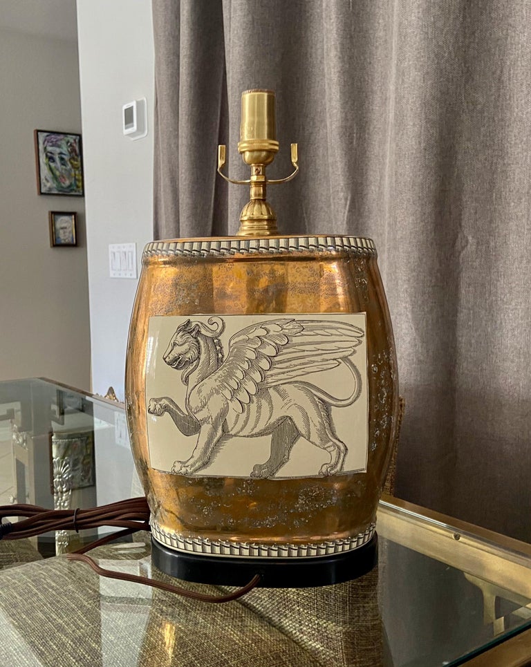 Single Griffin Lion Motif Porcelain Table Lamp For Sale at 1stDibs