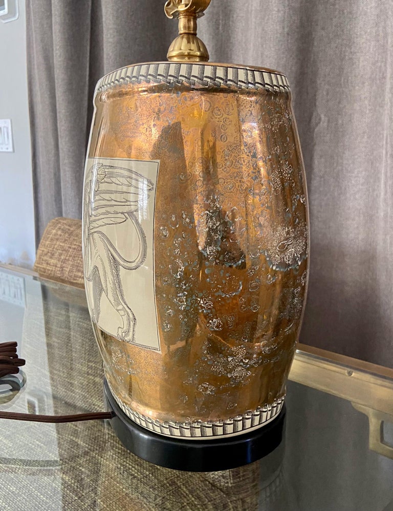Single Griffin Lion Motif Porcelain Table Lamp For Sale at 1stDibs