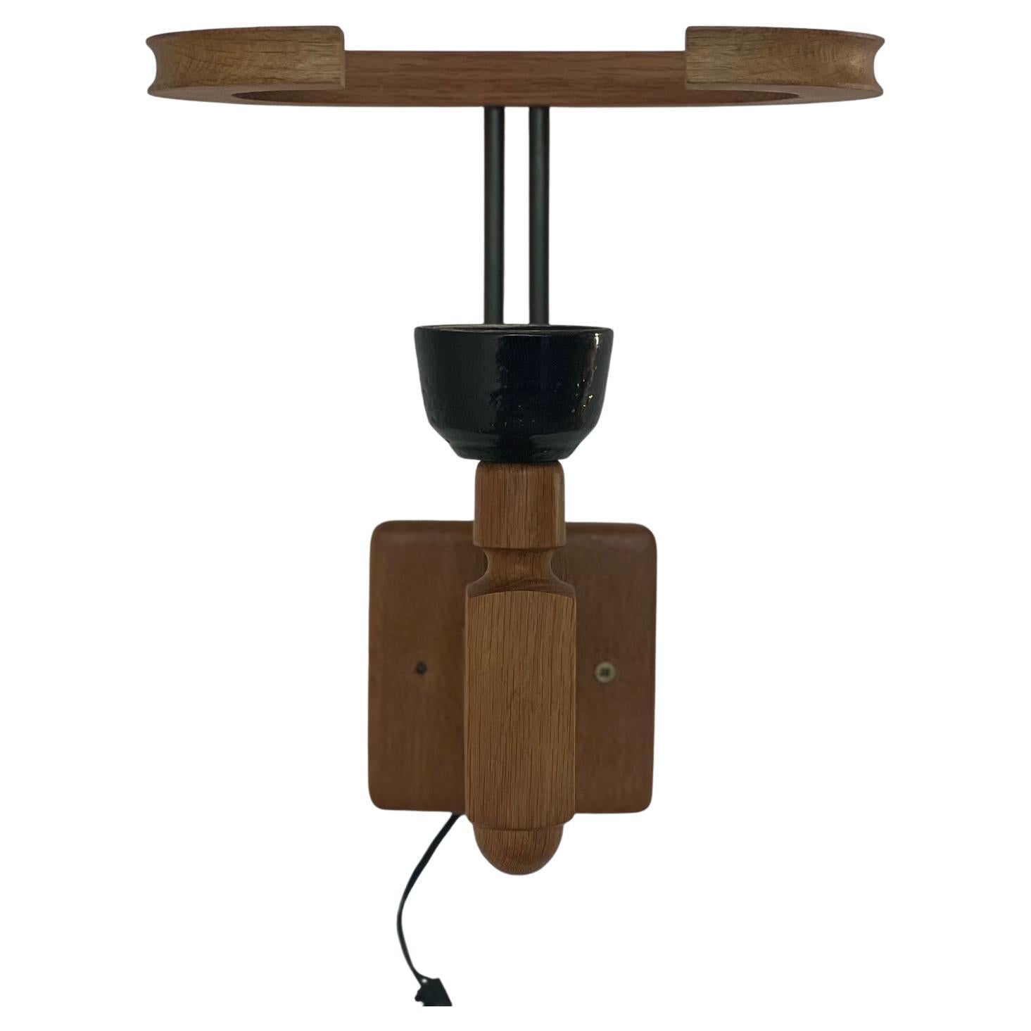 Single Guillerme et Chambron Oak Mid-Century Wall Light For Sale at 1stDibs