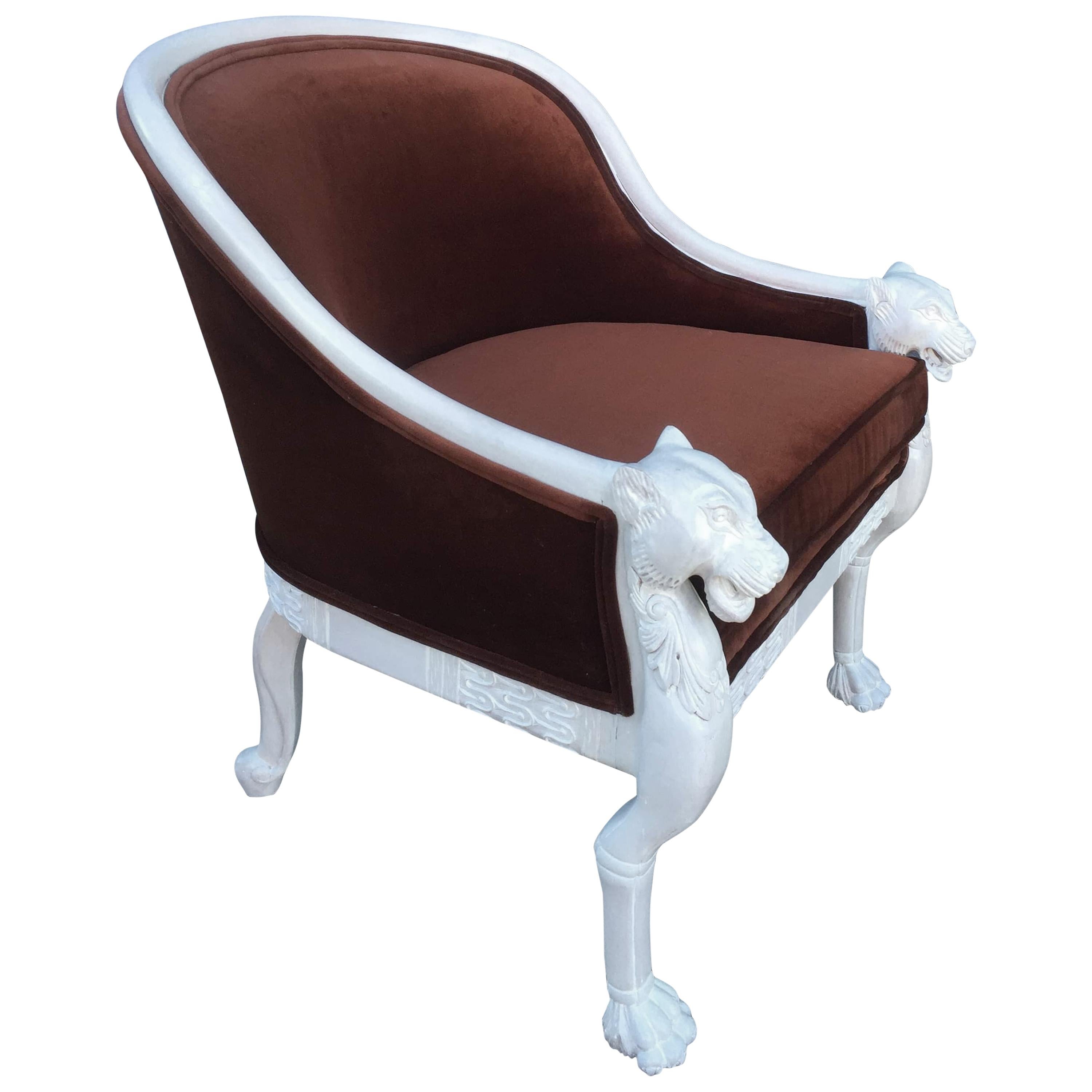 Single Hand Carved Lion Chair For Sale at 1stDibs