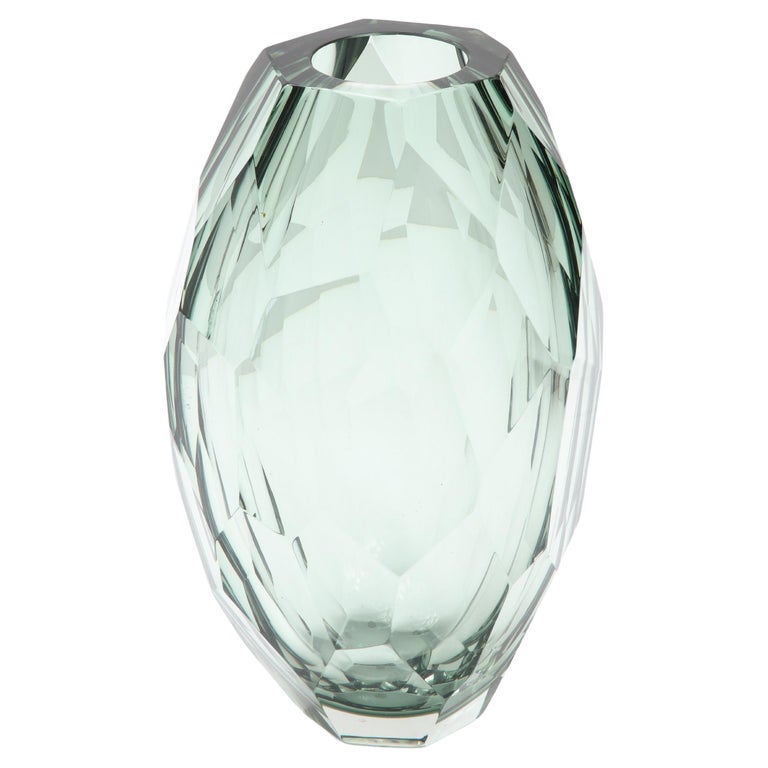 Single Handblown Faceted Green Gray Murano Glass Vase, Signed, Italy ...