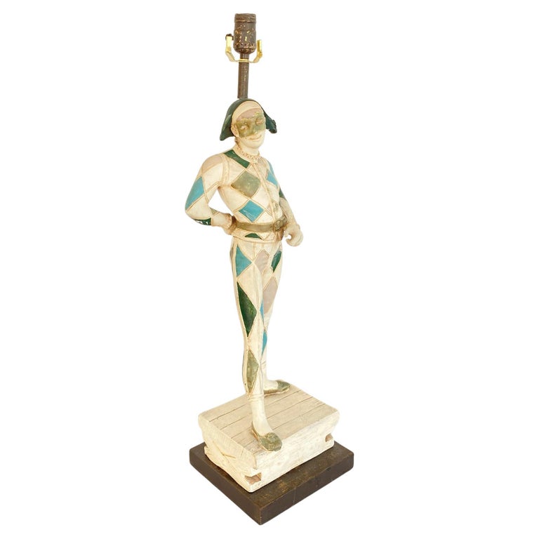 Single Handpainted Figural Harlequin Lamp by Marboro For Sale at 1stDibs