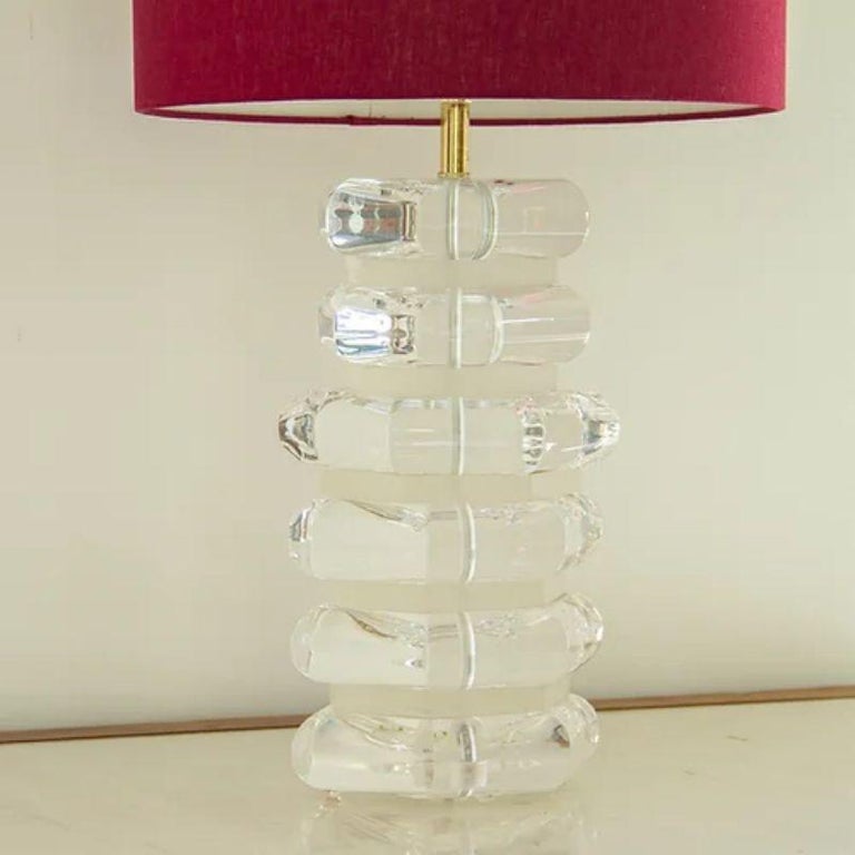 Single Hexagonal Lucite Lamp with Clear and Frosted Lucite, 1960s For ...