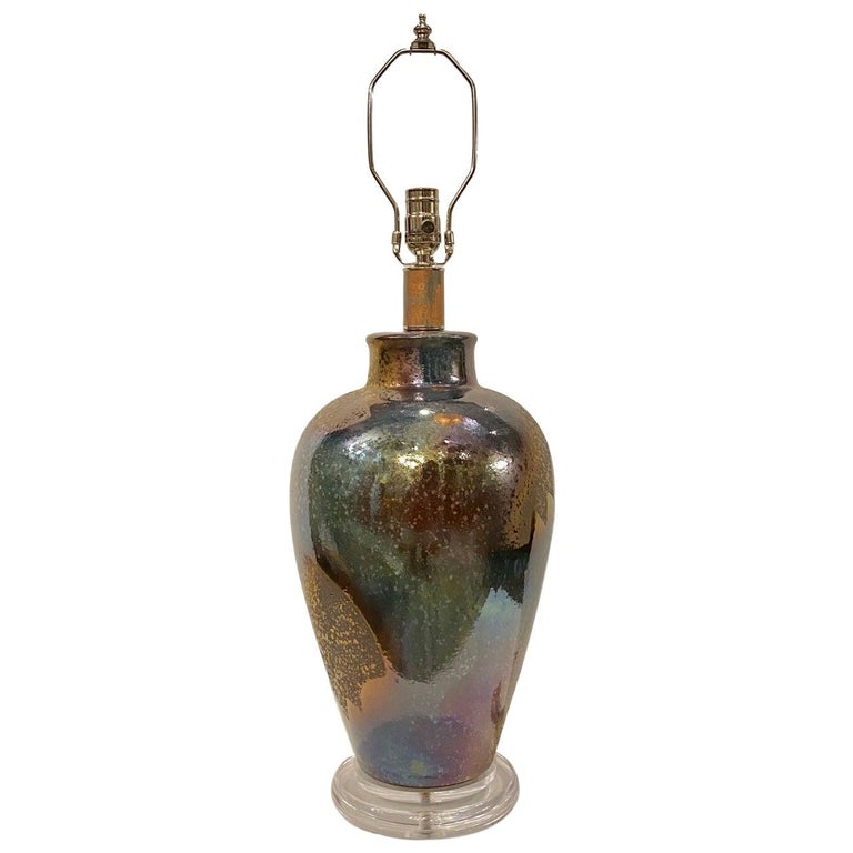 Single Iridescent Glazed Ceramic Table Lamp at 1stDibs
