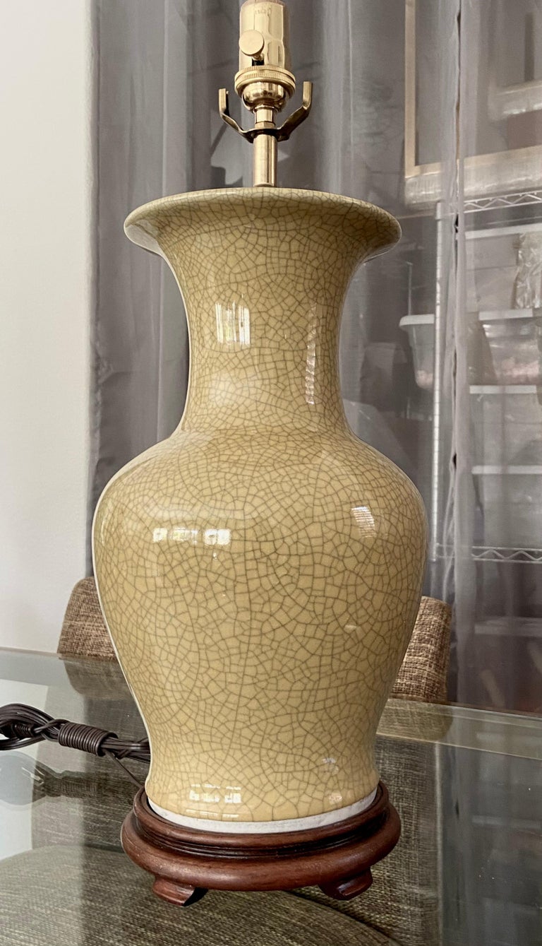 Single Japanese Asian Yellow Crackle Porcelain Table Lamp For Sale at ...