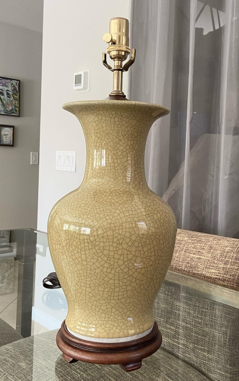 Single Japanese Asian Yellow Crackle Porcelain Table Lamp For Sale at ...