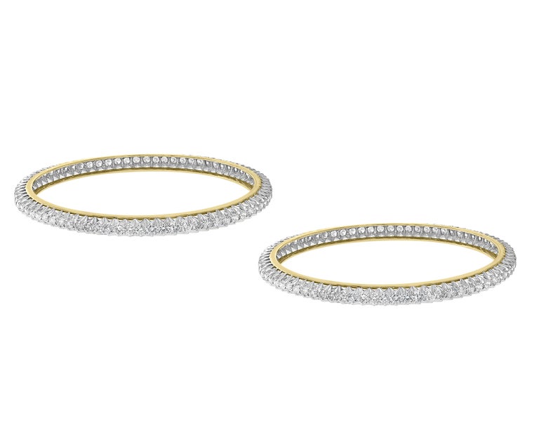 Single Line 11.25 Carat Contemporary Diamond Bangle Pair in 18 Karat ...