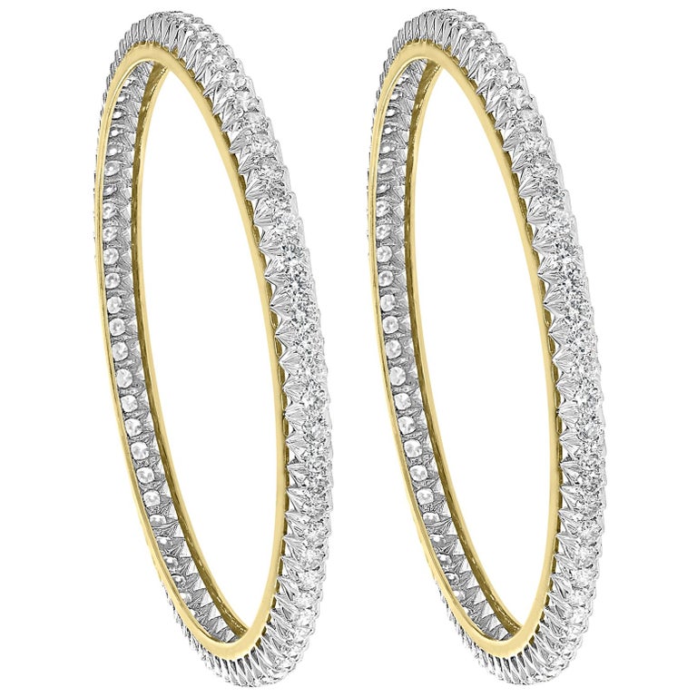 Single Line 11.25 Carat Contemporary Diamond Bangle Pair in 18 Karat ...