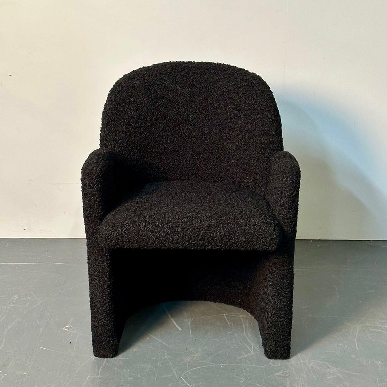 Single Mid-Century Modern Style Arm / Lounge Chair, Black Bouclé ...