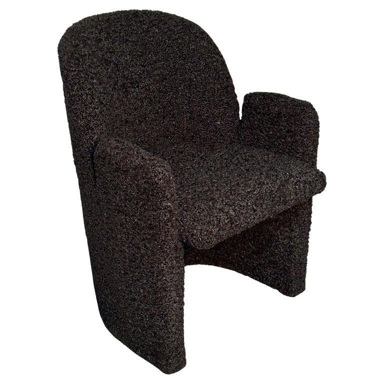 Single Mid-Century Modern Style Arm / Lounge Chair, Black Bouclé ...