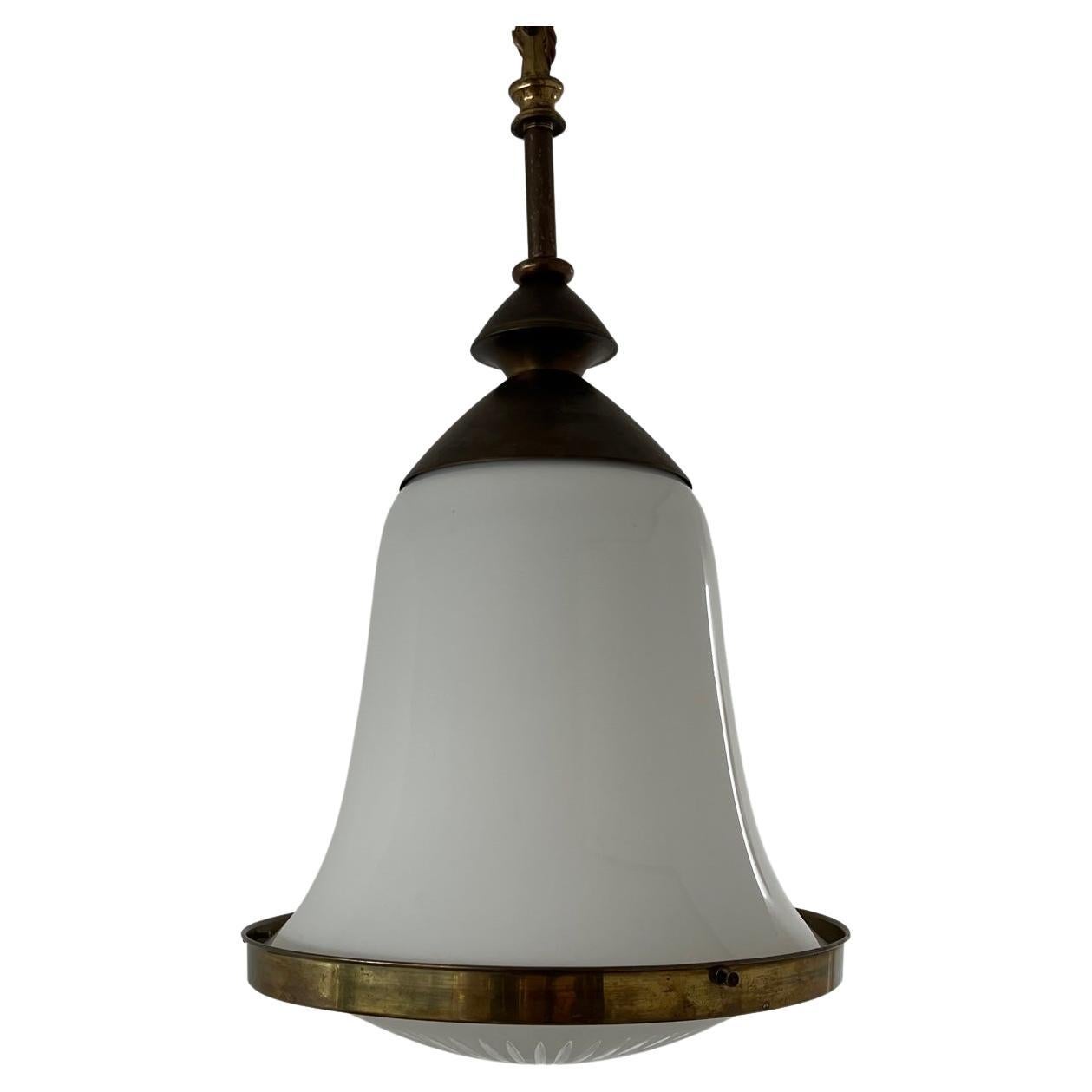 Opaline and Brass Mid-Century Glass Pendant Light For Sale at 1stDibs