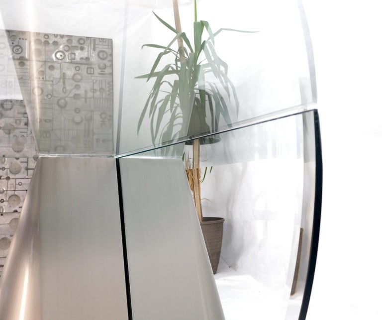 Single Pedestal Cantilever Style Large Glass Top Rectangular Dining ...