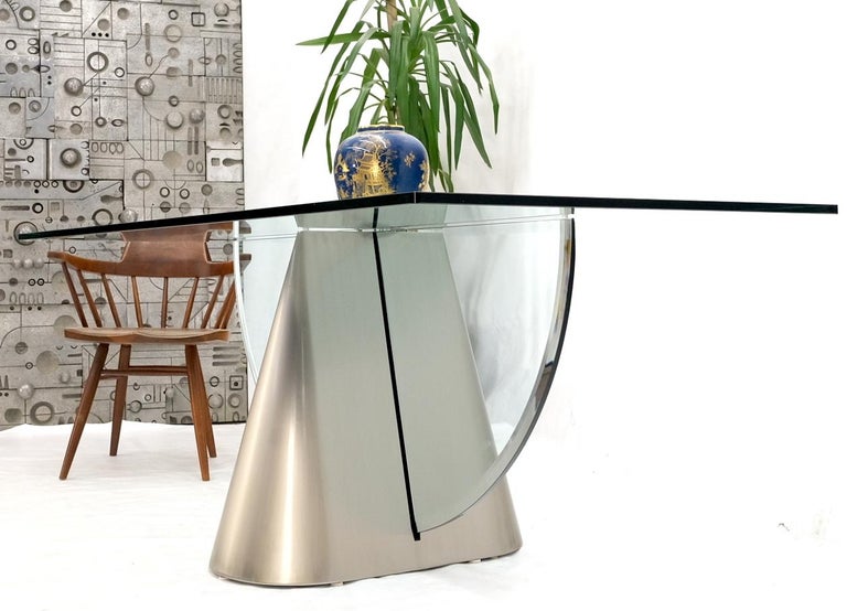 Single Pedestal Cantilever Style Large Glass Top Rectangular Dining ...