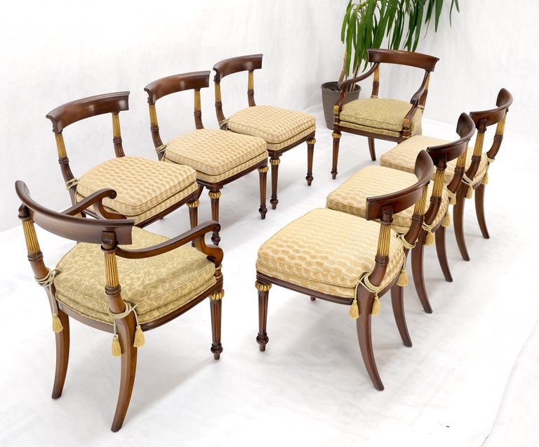 Single Pedestal One Leaf Oval Banded Dining Table 8 Regency Chairs Set ...