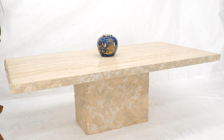 Single Pedestal Rectangle Travertine "Live" Edge Dining Conference ...