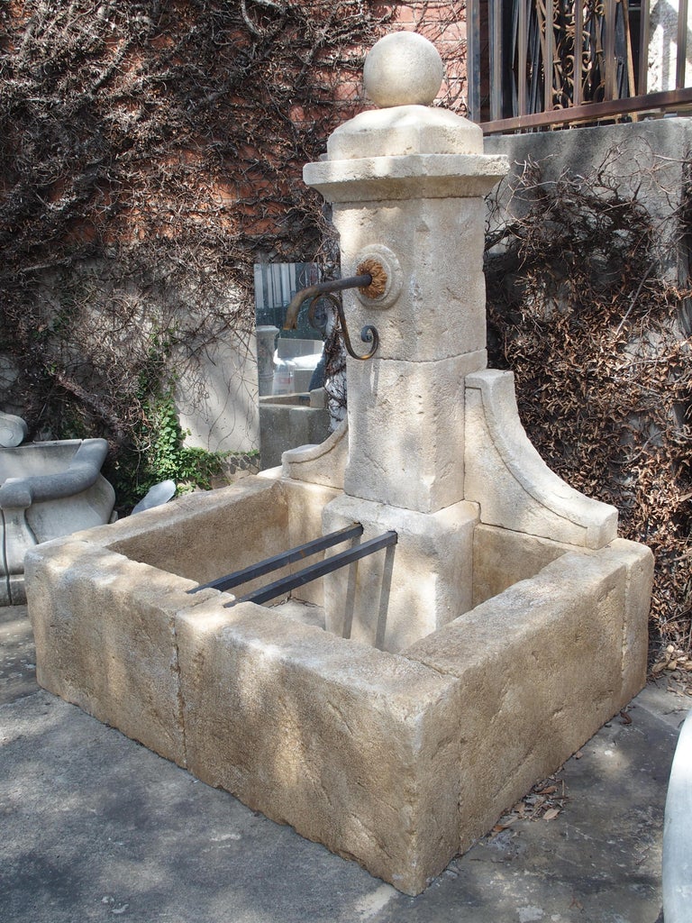 Single Pillar Provençale Garden Fountain in Carved Limestone at 1stDibs