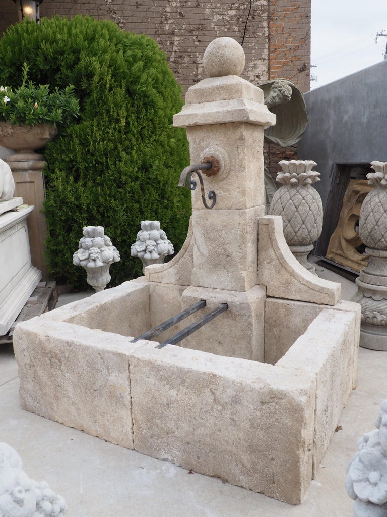 Single Pillar Provençale Garden Fountain in Carved Limestone at 1stDibs