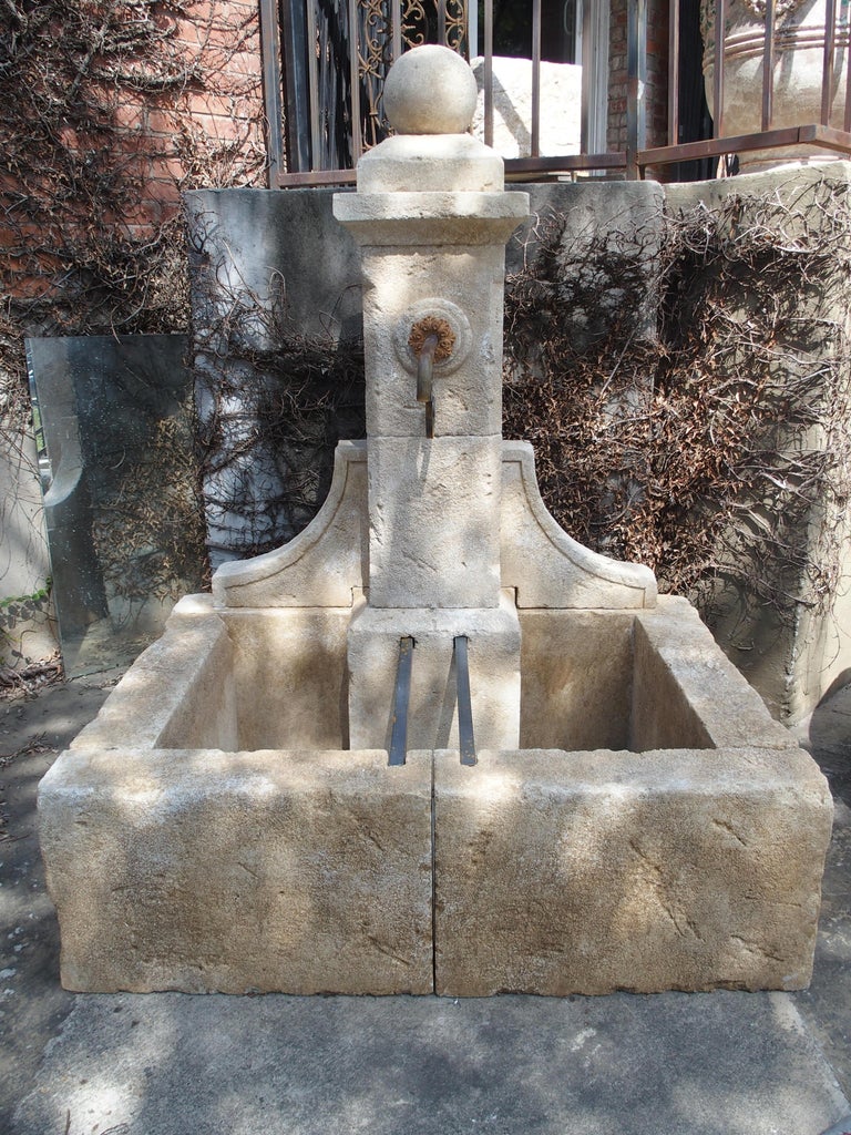 Single Pillar Provençale Garden Fountain in Carved Limestone at 1stDibs
