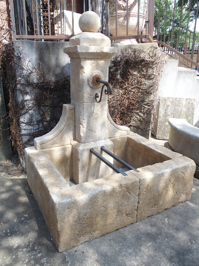 Single Pillar Provençale Garden Fountain in Carved Limestone at 1stDibs
