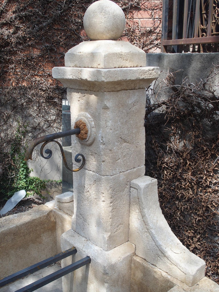Single Pillar Provençale Garden Fountain in Carved Limestone at 1stDibs