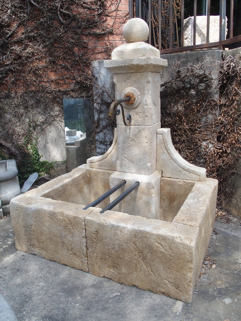 Single Pillar Provençale Garden Fountain in Carved Limestone at 1stDibs