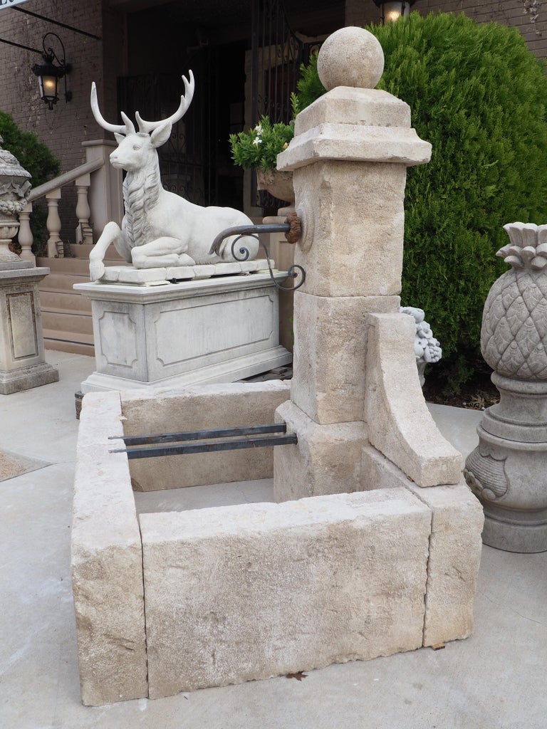 Single Pillar Provençale Garden Fountain in Carved Limestone at 1stDibs
