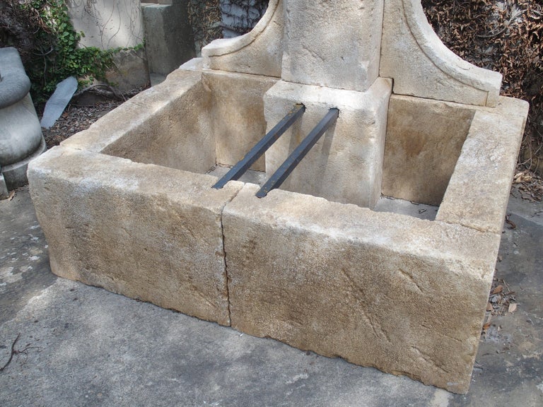 Single Pillar Provençale Garden Fountain in Carved Limestone at 1stDibs