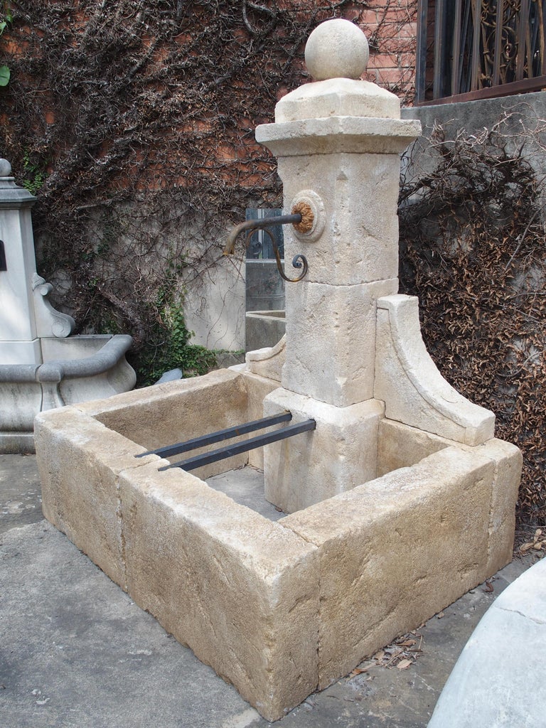 Single Pillar Provençale Garden Fountain in Carved Limestone at 1stDibs