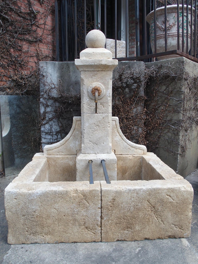 Single Pillar Provençale Garden Fountain in Carved Limestone at 1stDibs