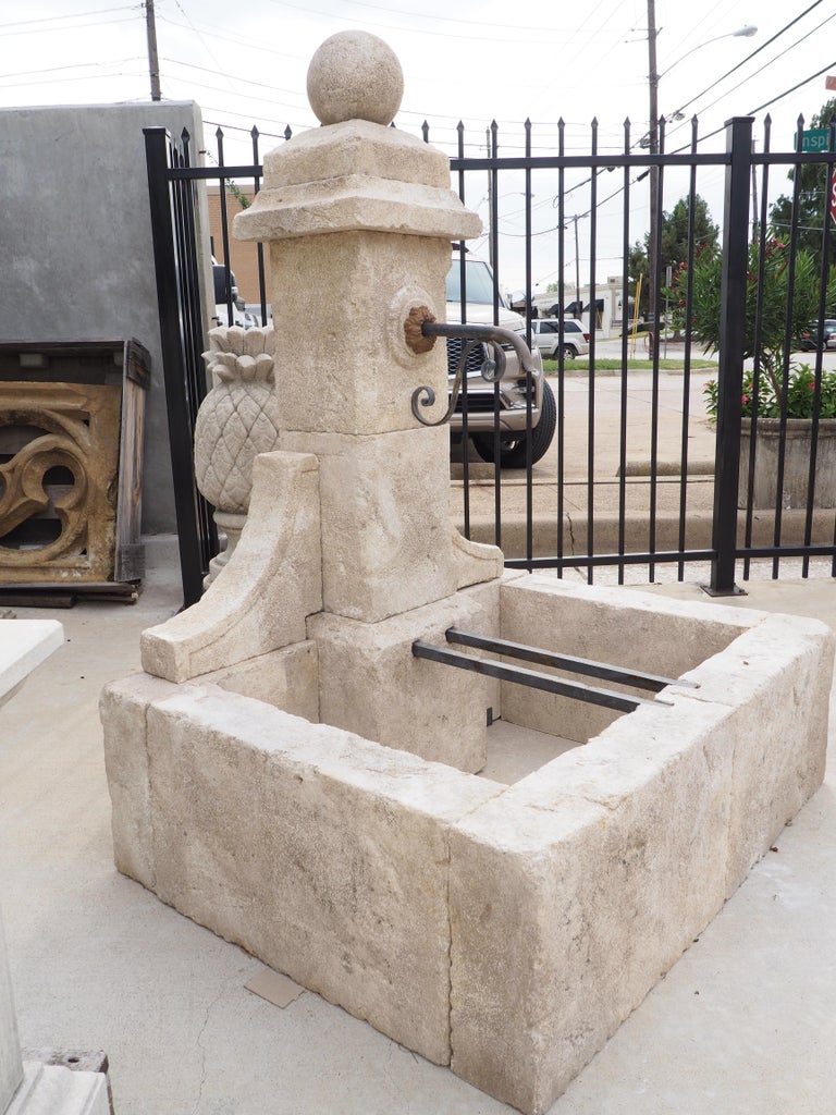 Single Pillar Provençale Garden Fountain in Carved Limestone at 1stDibs