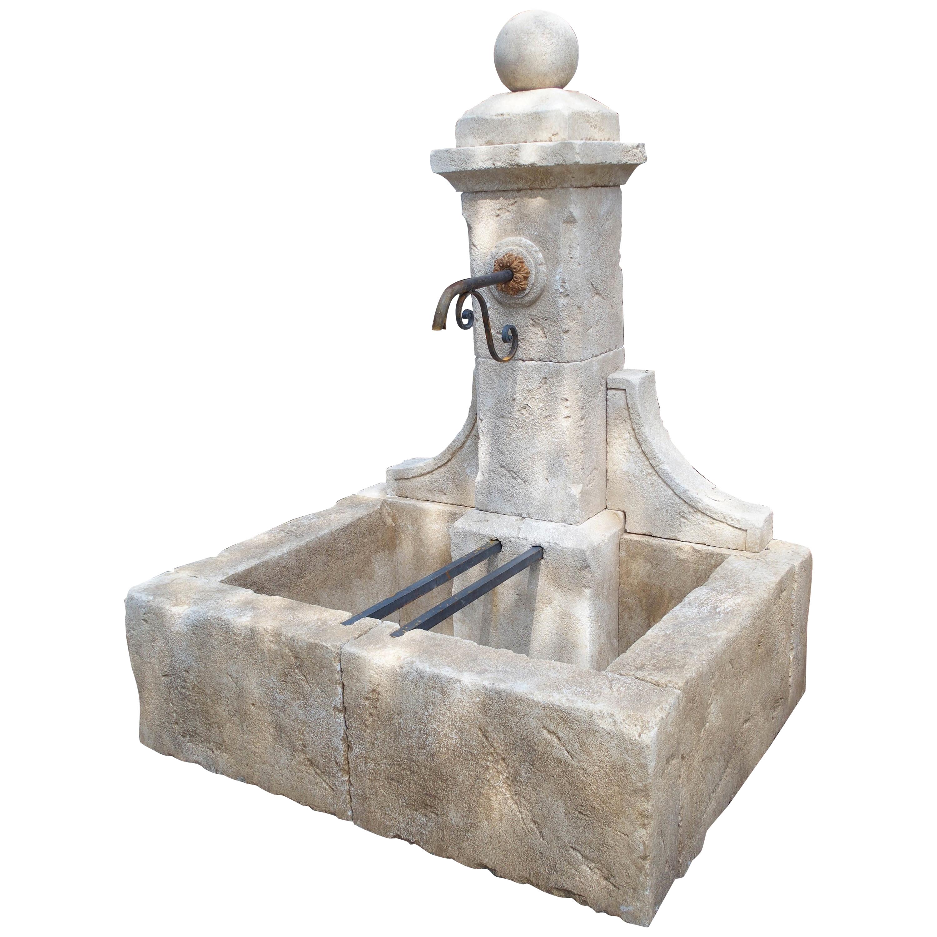 Single Pillar Provençale Garden Fountain in Carved Limestone at 1stDibs