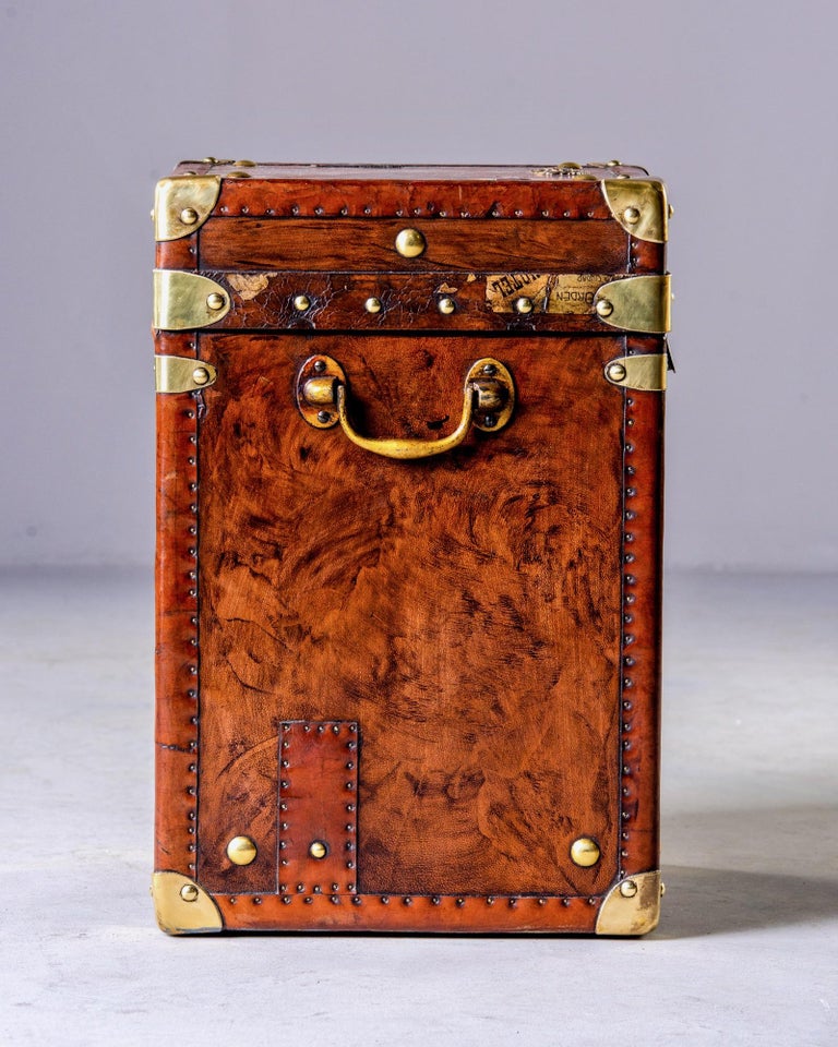 Single Restored English Leather Trunk with Green Strap at 1stDibs