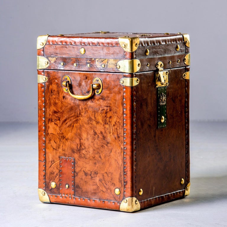 Single Restored English Leather Trunk with Green Strap at 1stDibs