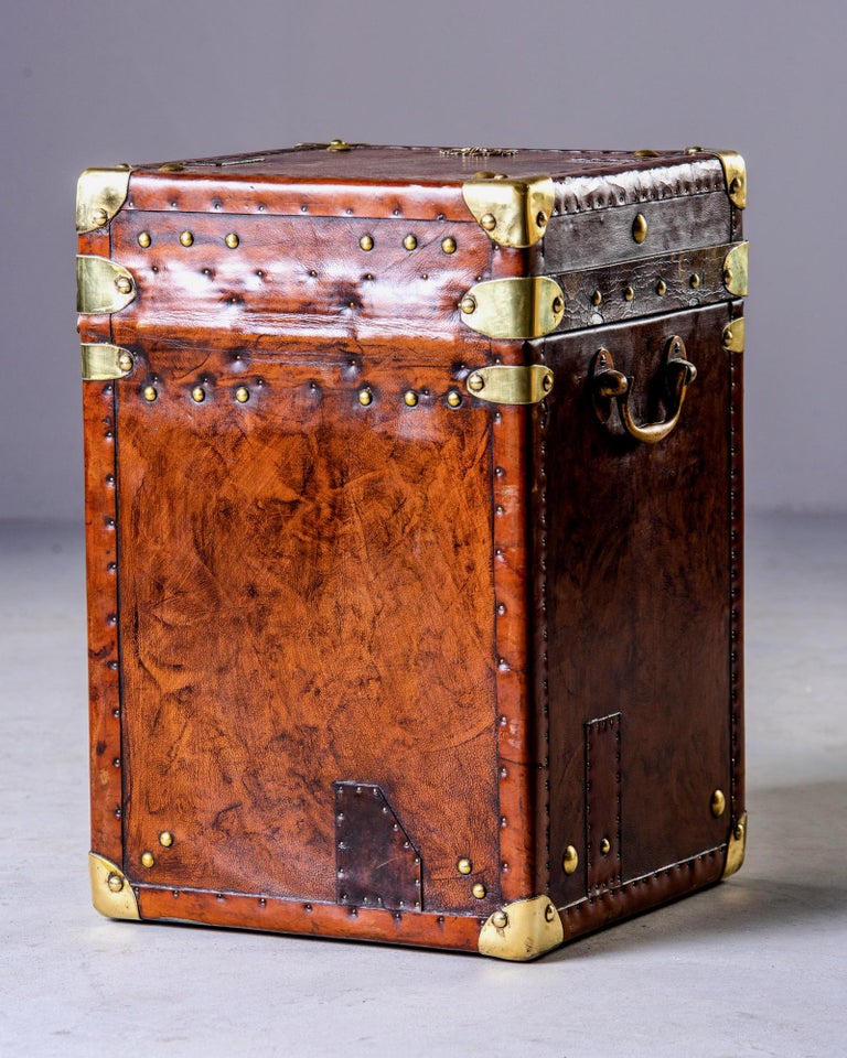 Single Restored English Leather Trunk with Green Strap at 1stDibs