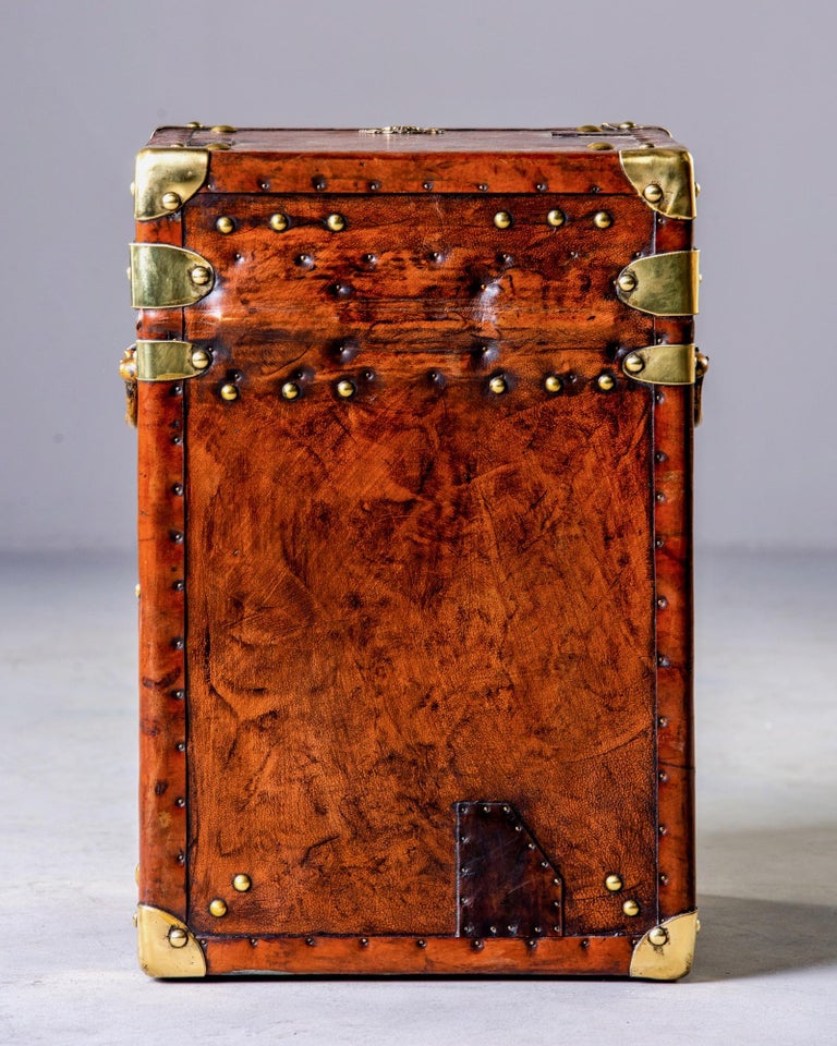 Single Restored English Leather Trunk with Green Strap at 1stDibs