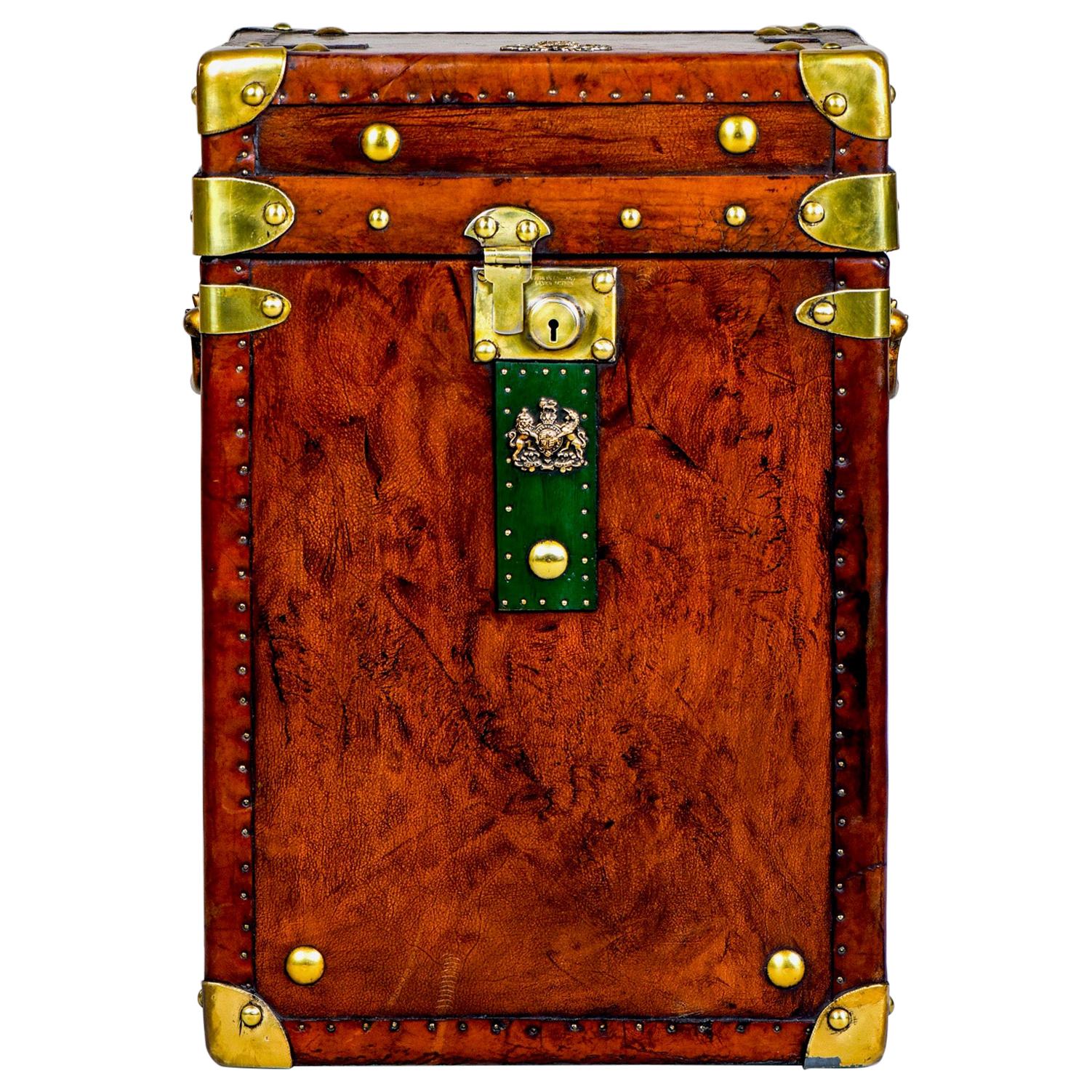 Single Restored English Leather Trunk with Green Strap at 1stDibs